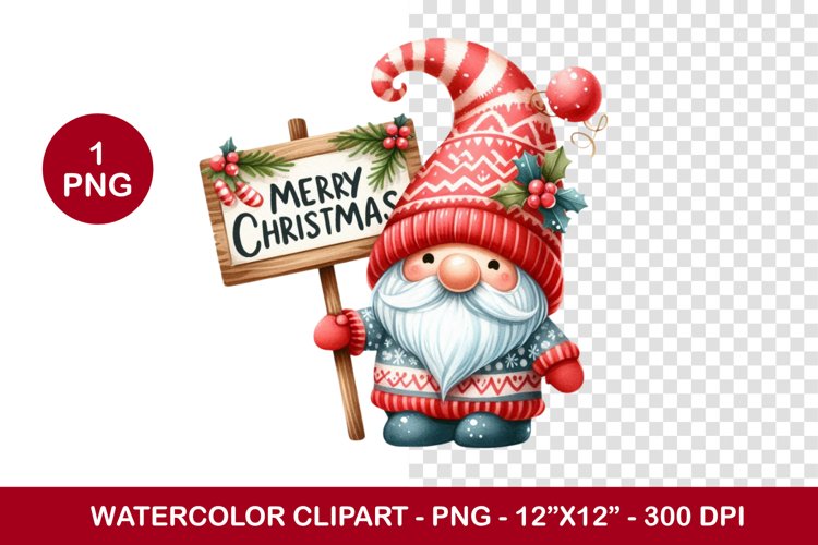 png watercolor clipart - cute christmas gnome (4904571)