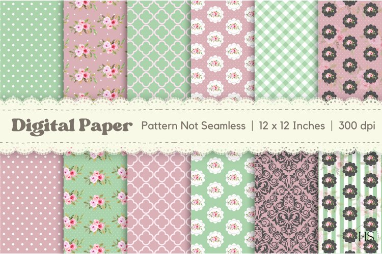 12 Shabby Chic Flowers Digital Paper, Pastel (2471405)