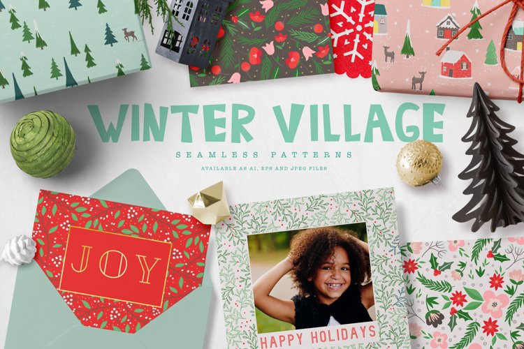 Winter Village Seamless Patterns