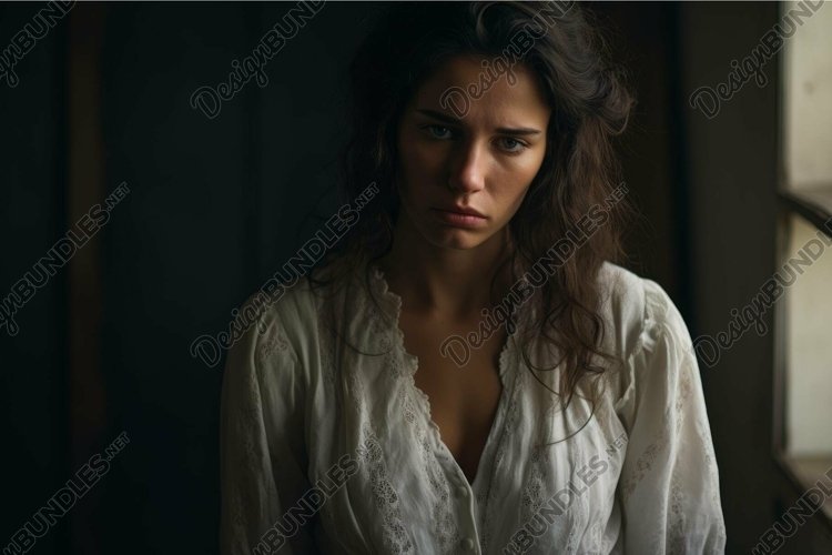 Pensive woman in dim light