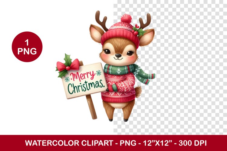 png watercolor clipart - christmas reindeer (4904585)