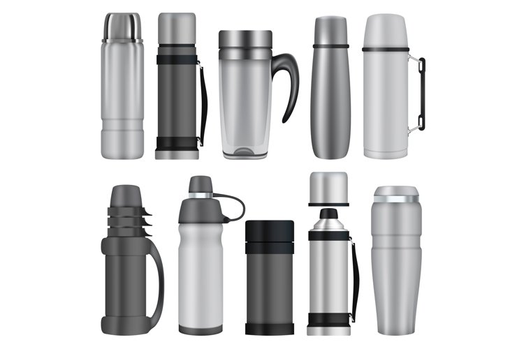 Thermos mockup set, realistic style