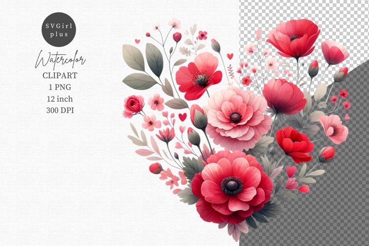 Valentines Day, Heart clipart, Floral heart (3122963)