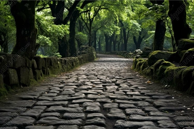 Tranquil Stone road forest way. Generate Ai Tranquil Stone road forest way. Generate Ai