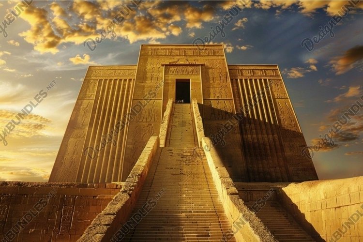 Majestic ancient ziggurat against sunset sky