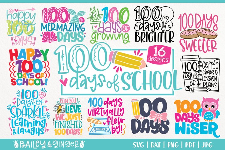 100 Days of School SVG Bundle - 16 Designs (1109350) | Cut Files ...