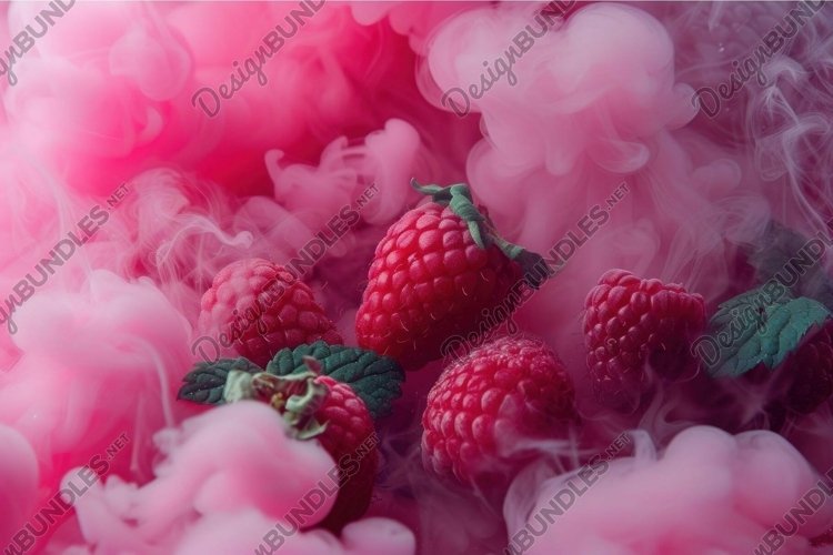 Aromatic Berries decorated pink smoke. Generate Ai