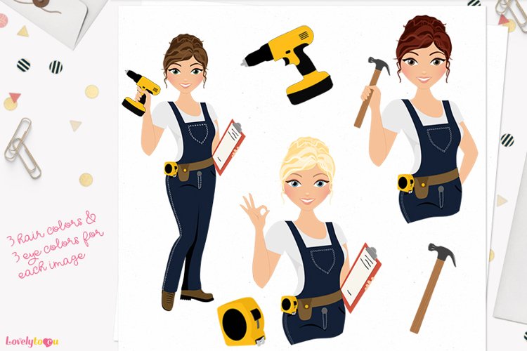 Woman construction character clip art L275 Carly (48629 ...