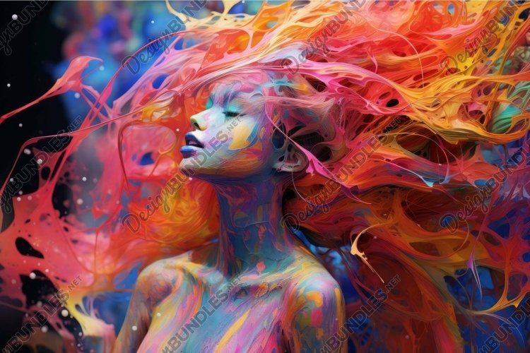 Colorful paint splash with woman in artistic concept