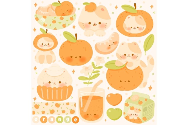 Cute kawaii Printable chibi orange cat clipart
