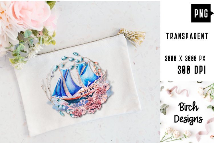 Sailboat Nautical Ocean Wreath Clipart