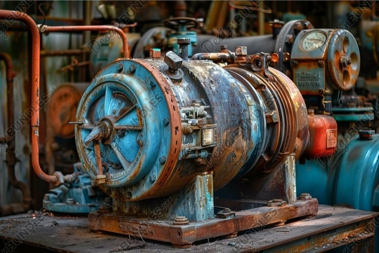 Rusty industrial machine sitting idle in abandoned factory