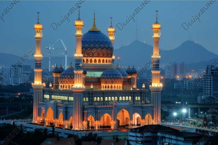 Majestic mosque illuminated at dusk