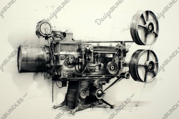 Vintage projector drawing in monochrome