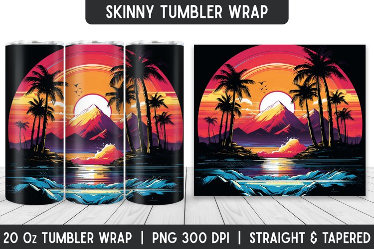 Rettro Sunset Tumbler Sublimation Wrap | Sublimation Designs
