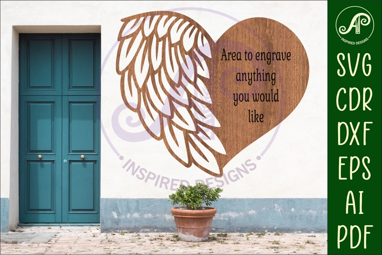Angel wings half heart wall sign, SVG file.