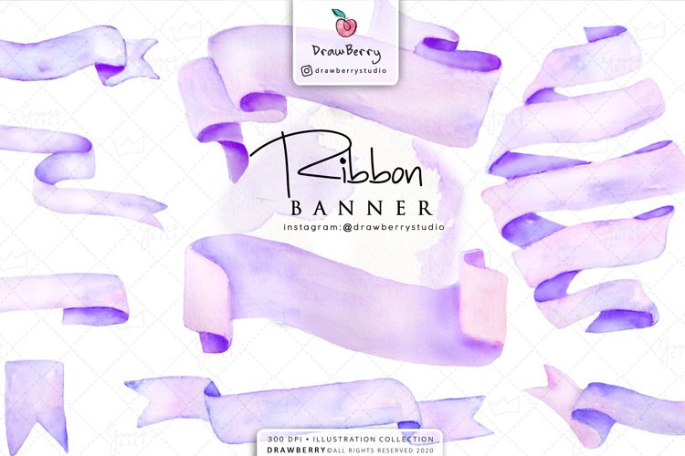 Purple Watercolor Banner Ribbon Clipart | Drawberry CP095