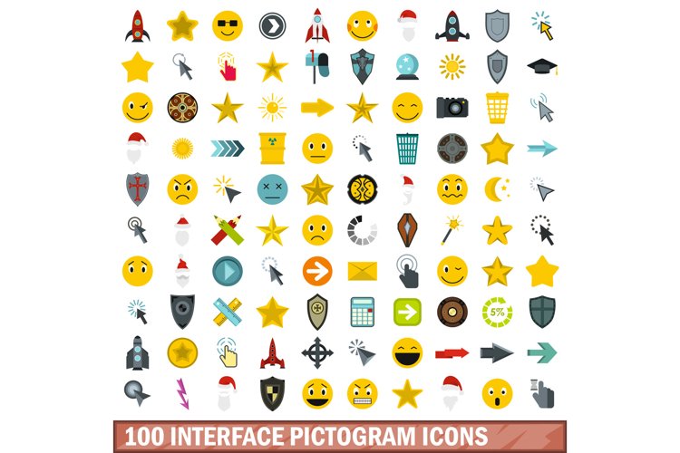 100 interface pictogram icons set, flat style (308742)