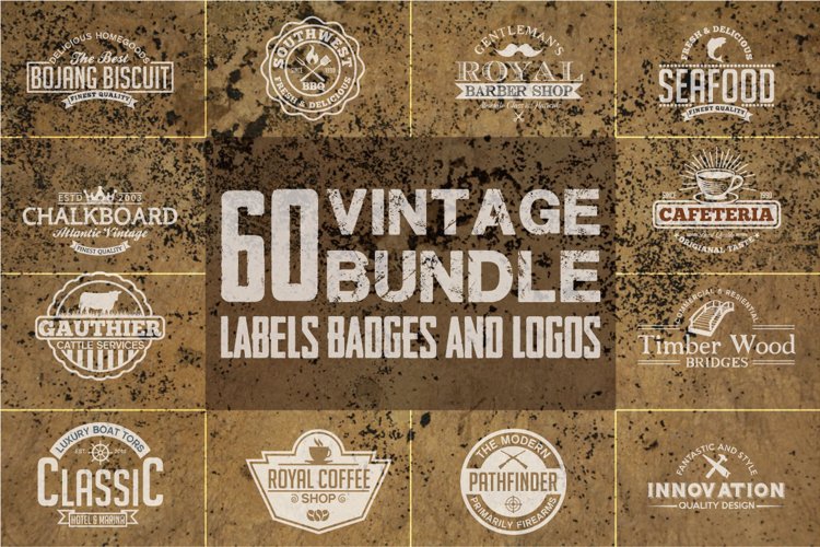 60 Vintage Bundle Logos Labels & Badges (412793) | Logos | Design Bundles