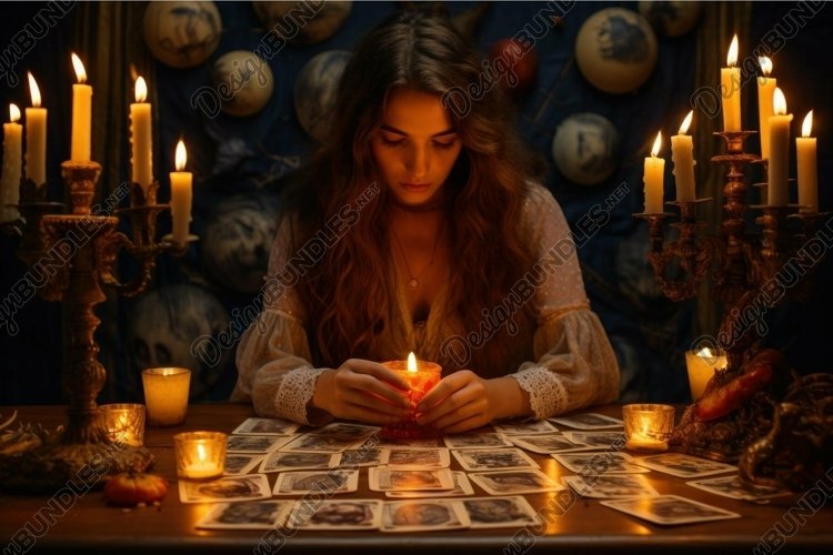 Mystical tarot reading by candlelight