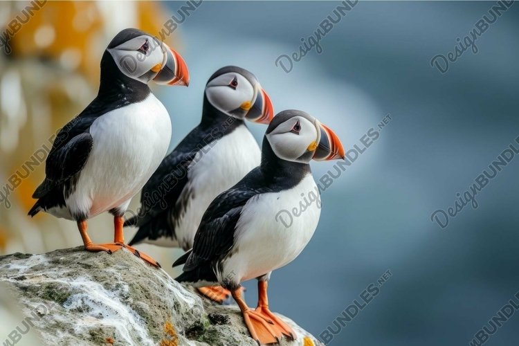 Agile Atlantic puffins birds. Generate ai