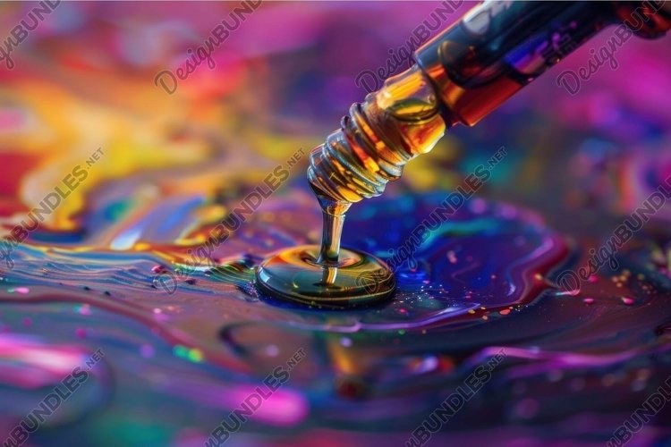 Dropper creating colorful concentric circles in abstract flu