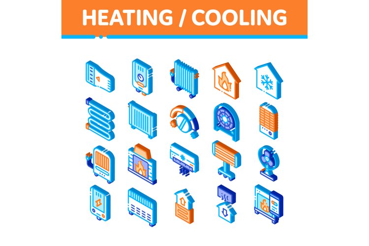 Heating And Cooling Isometric Vector Icons Set