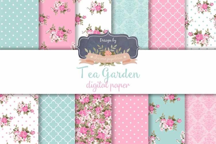 Tea and Pink Digital Paper, Floral, Shabby Chic Pink