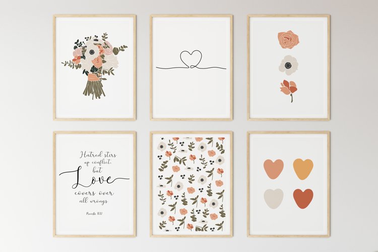Set of 6 flower prints, Digital love posters, Birthday gift