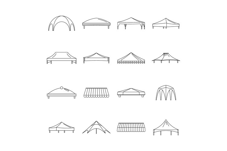 Canopy shed overhang icons set, outline style