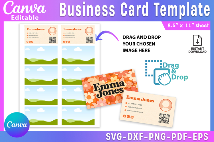 Business Card Template 3.5x2, Canva Editable Business Card