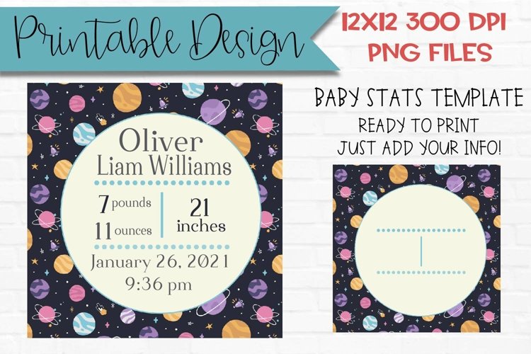 Space Baby Stats Template Sublimation Design Printable