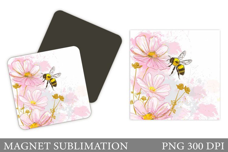 Bee Magnet Sublimation. Flowers Magnet Design