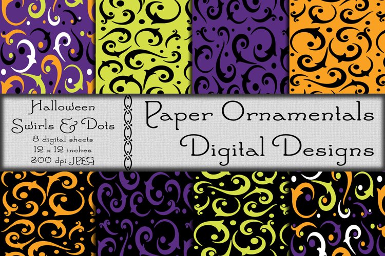 Halloween Swirls And Dots Digital Paper For Crafting