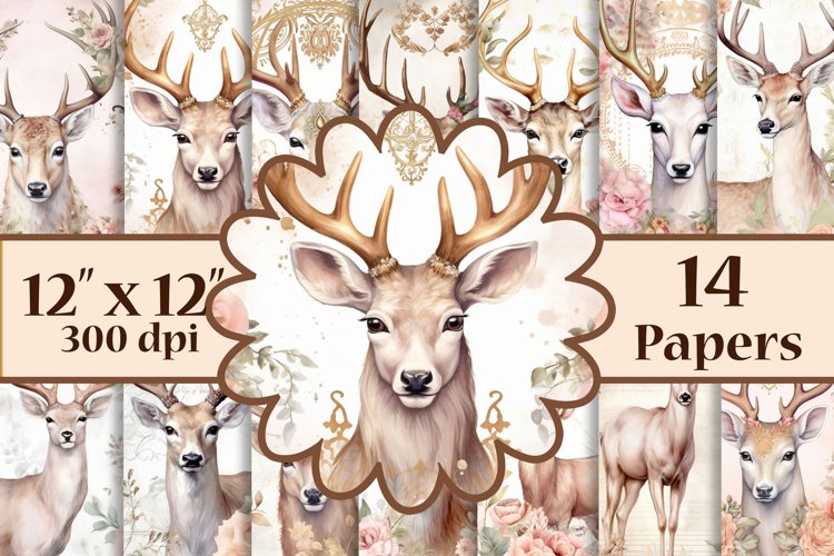 Deer digital papers,Deer Journal Papers,Deer Collage Sheet
