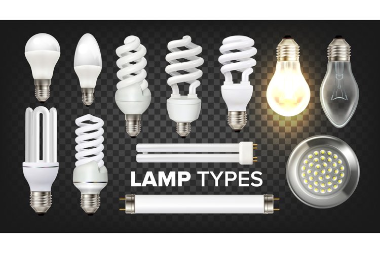 Led, Fluorescent And Incandescent Lamps Set Vector