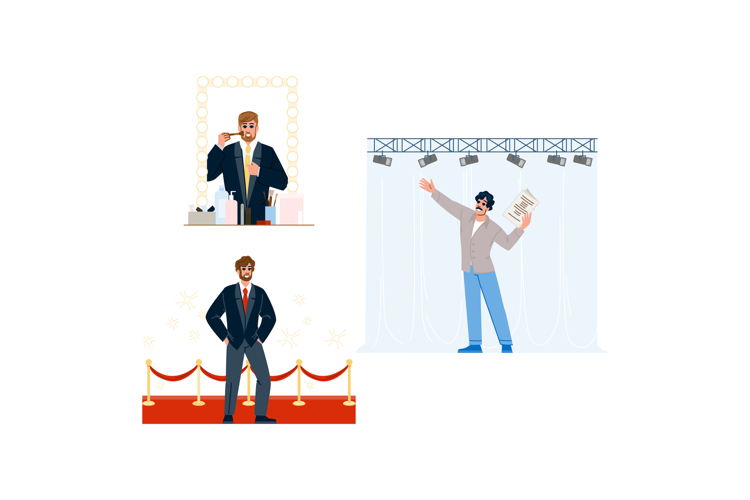 Actor man preparing performing and walking red carpet