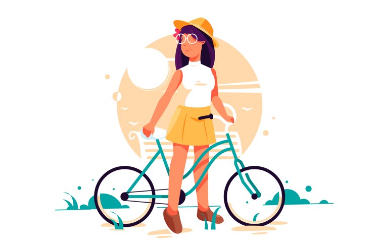 Woman Cycling In The Park-Vector Illustration