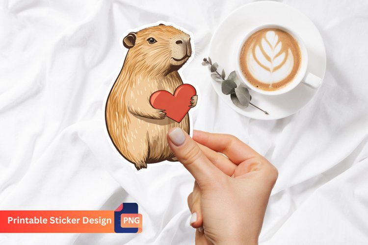 Adorable Capybara and Heart Sticker