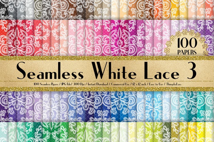 100 Seamless White Damask Lace Flower Digital (171690)