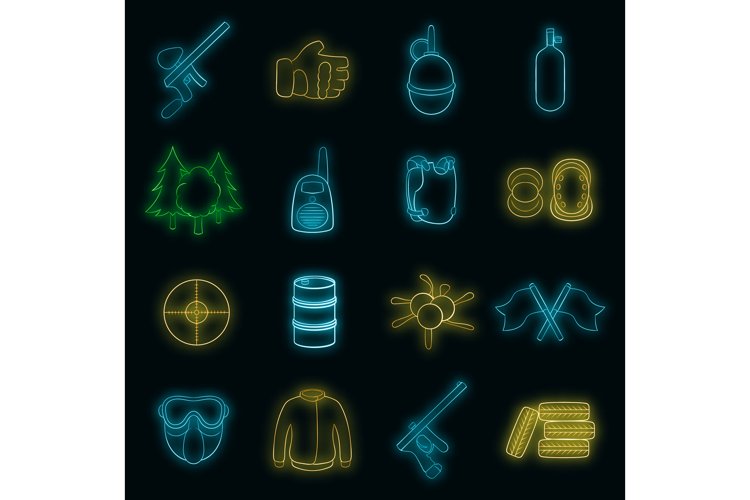 Paintball icons set vector neon (1784146)