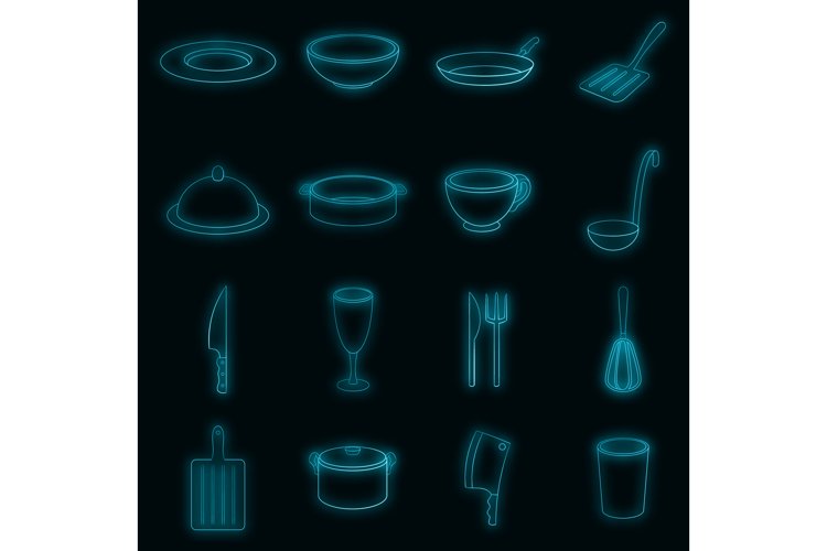 Basic dishes icons set vector neon