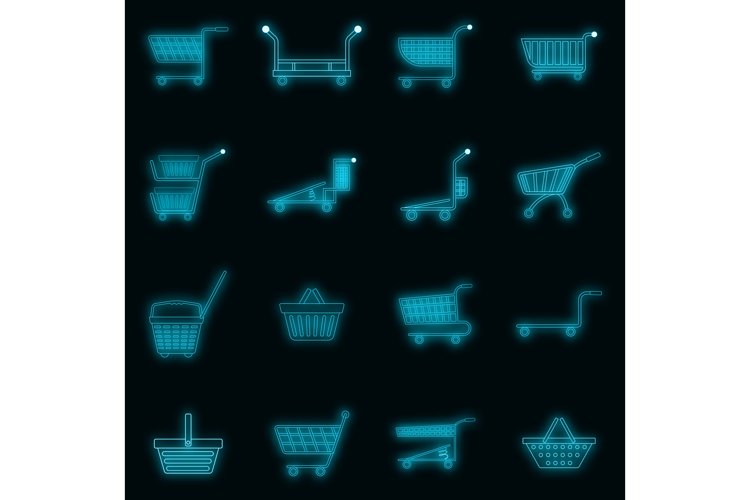 Shopping cart icons set vector neon
