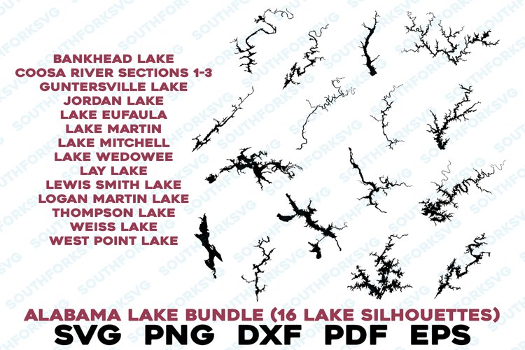 16 Alabama Lake Mega Bundle Map Shape Silhouette