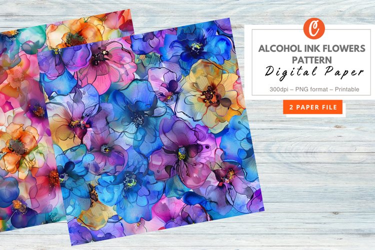 Alcohol Ink Flowers Pattern Digital Paper