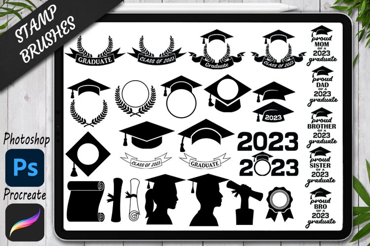 2023 Graduation Stamps Brushes for Procreate and Photoshop.