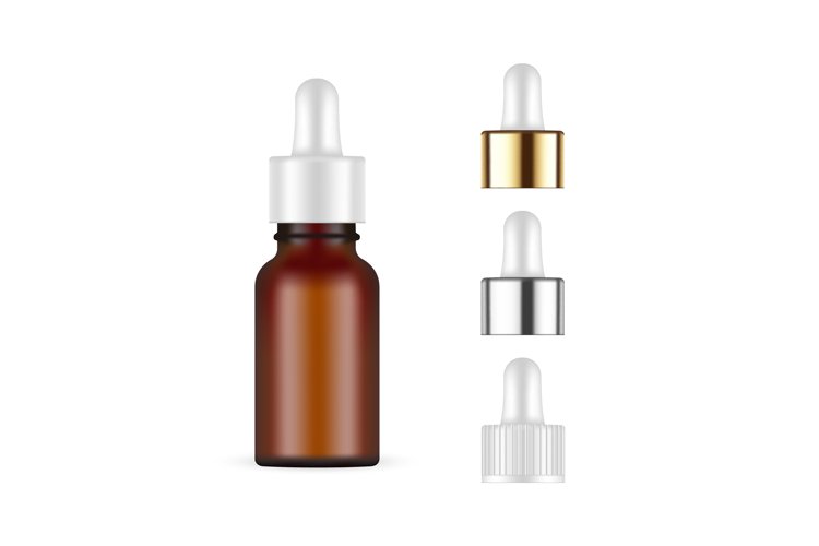 Amber Brown Dropper Bottle Mockup With Caps