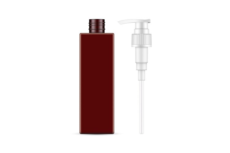Amber Rectangular Plastic Bottle Mockup With Pump Cap