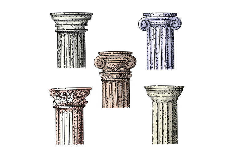 Different classical architectural column styles vector illus