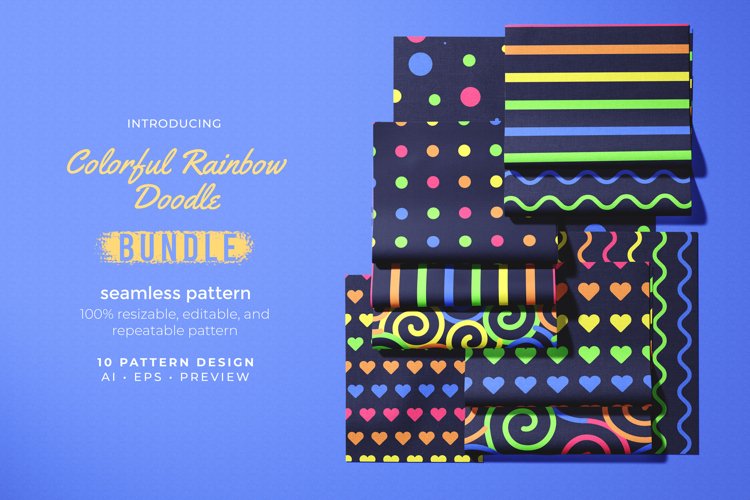 Colorful Rainbow Doodle - Seamless Pattern